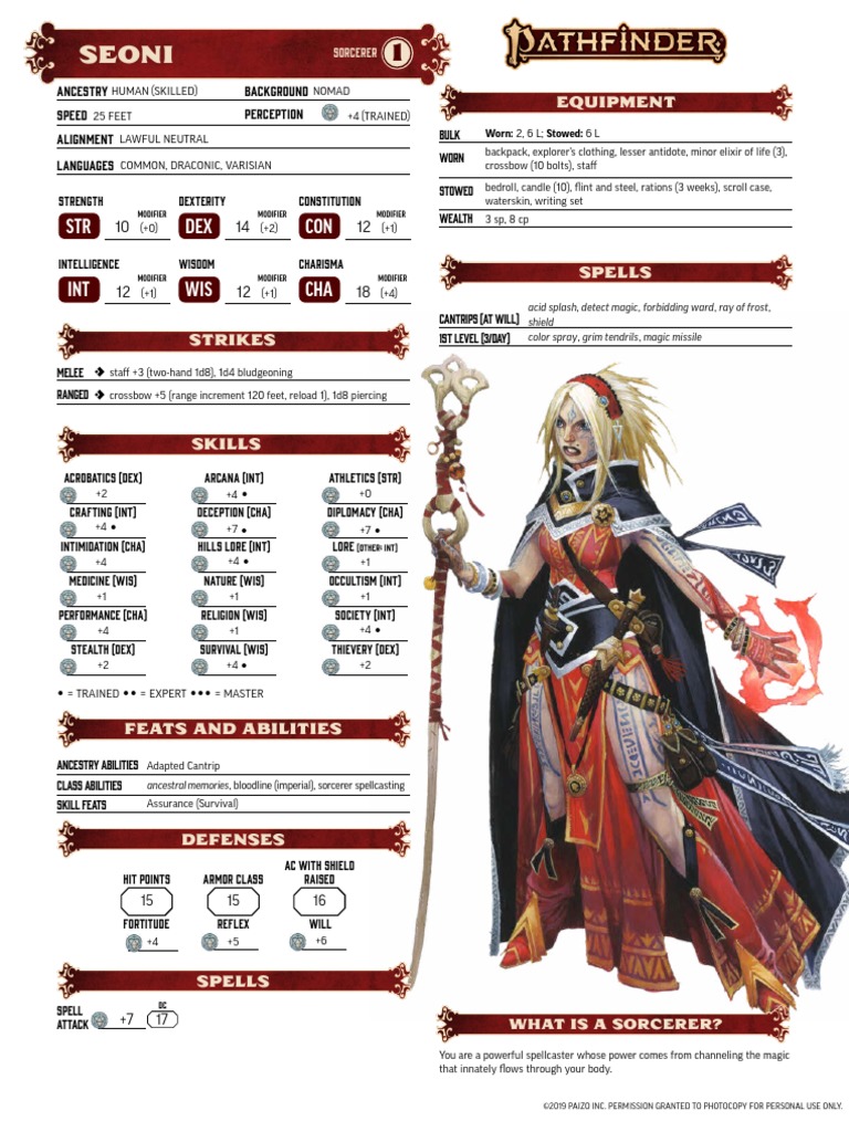 About Seoni (Level 1 Varisian Human Sorcerer of Pharasma) (2019) | PDF ...