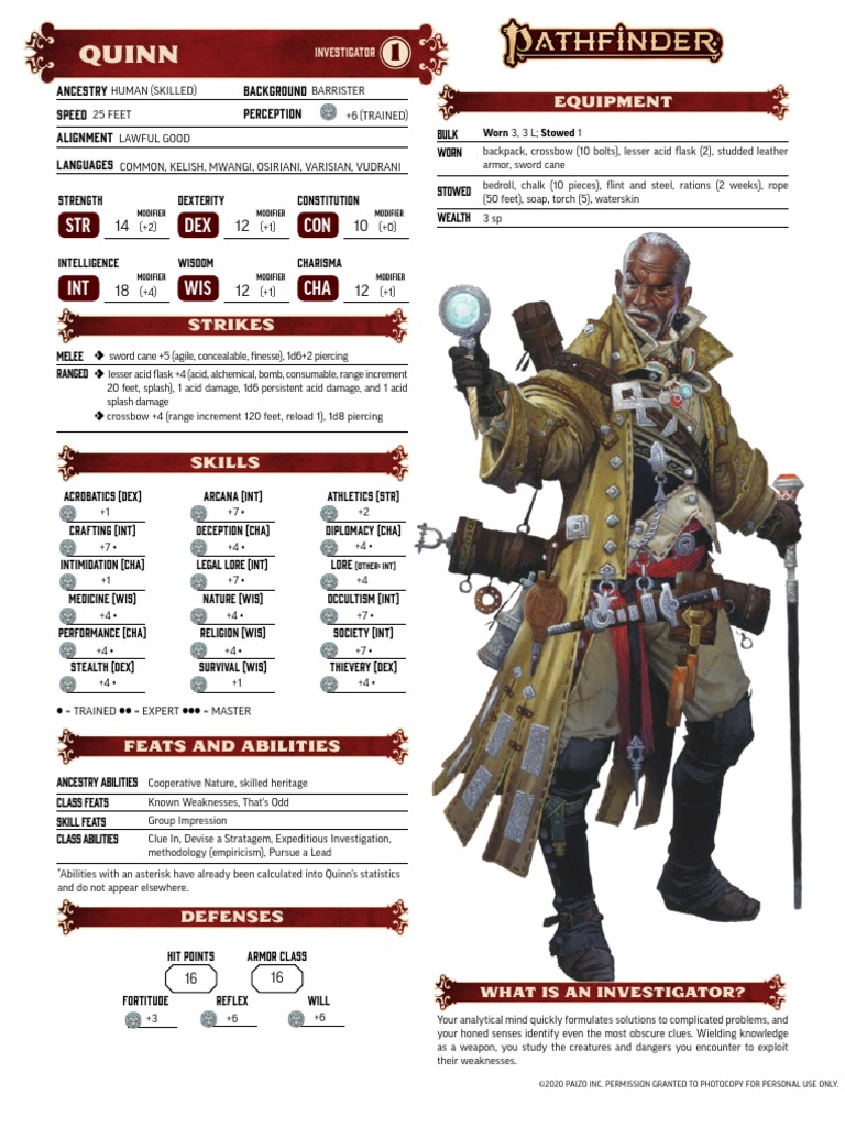 About Quinn (Level 1 Garundi Human Investigator of Abadar) (2020) | PDF