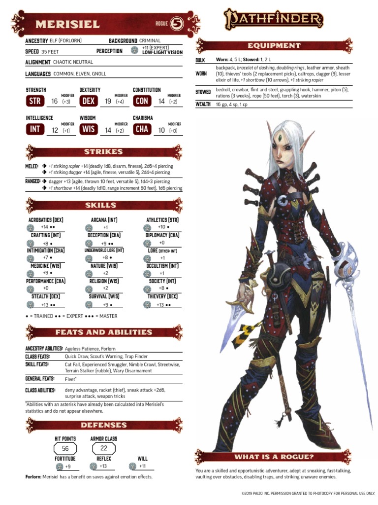 About Merisiel (Level 5 Forlorn Elf Rogue of Calistria) (2019) | PDF