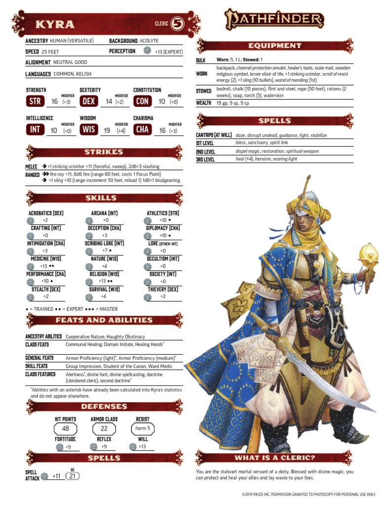 About Kyra (Level 5 Keleshite Human Cleric of Sarenrae) (2019) | PDF