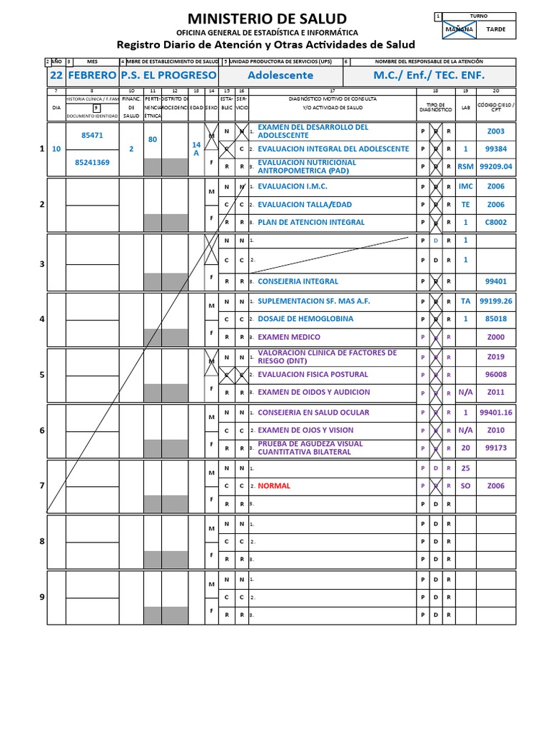 Formato HIS Adolescente Minsa 2025 | PDF | Medicina CLINICA | Cuidado ...