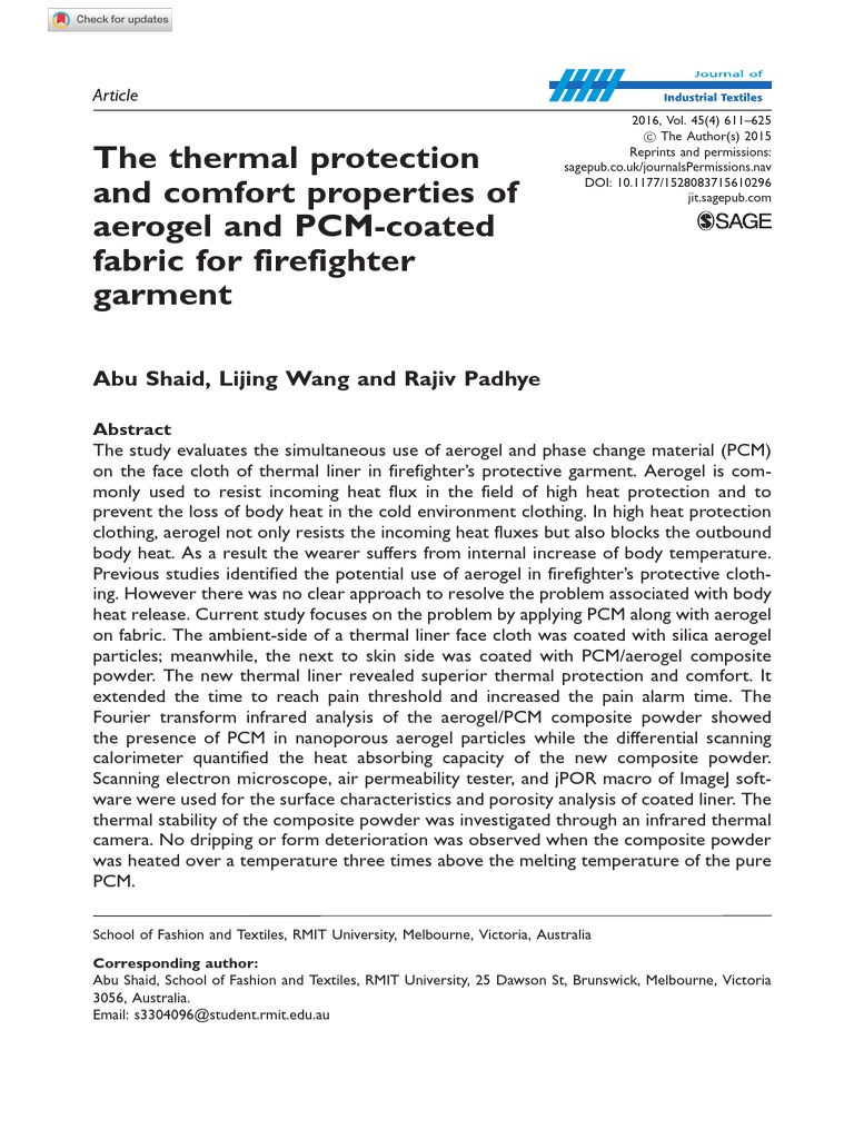 The Thermal Protection and Comfort Properties of Aerogel and PCM-coated ...