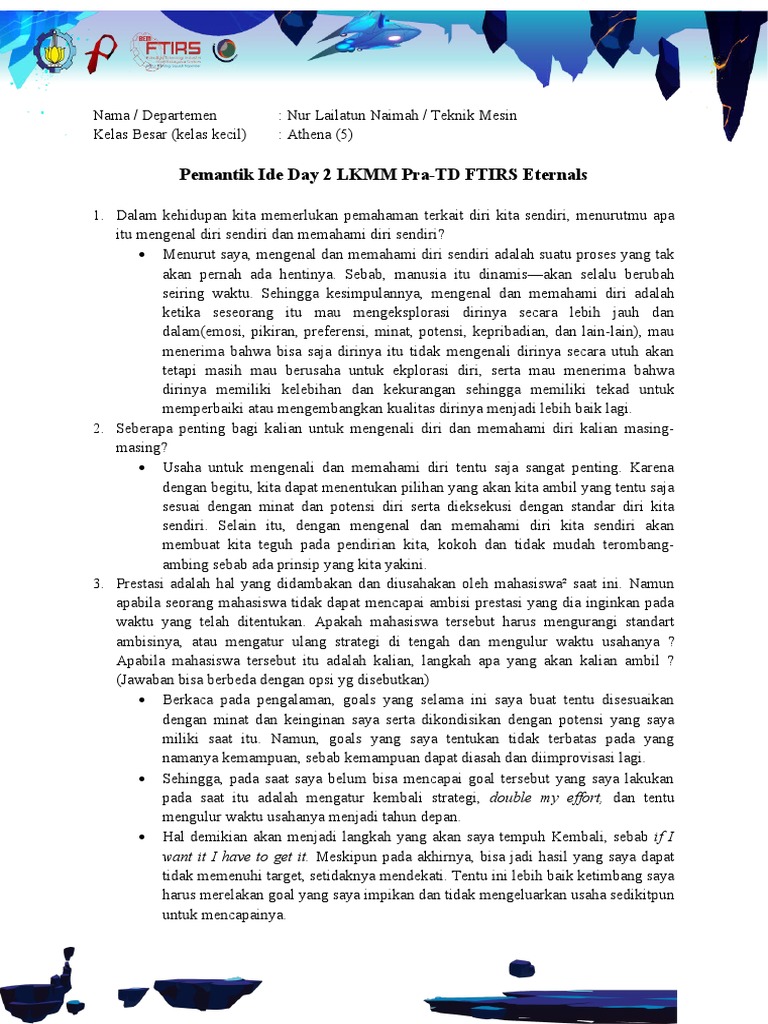 Nur Lailatun Naimah - Pemantik Ide Day 2 LKMM Pra-TD FTIRS | PDF | Karier & Perkembangan ...
