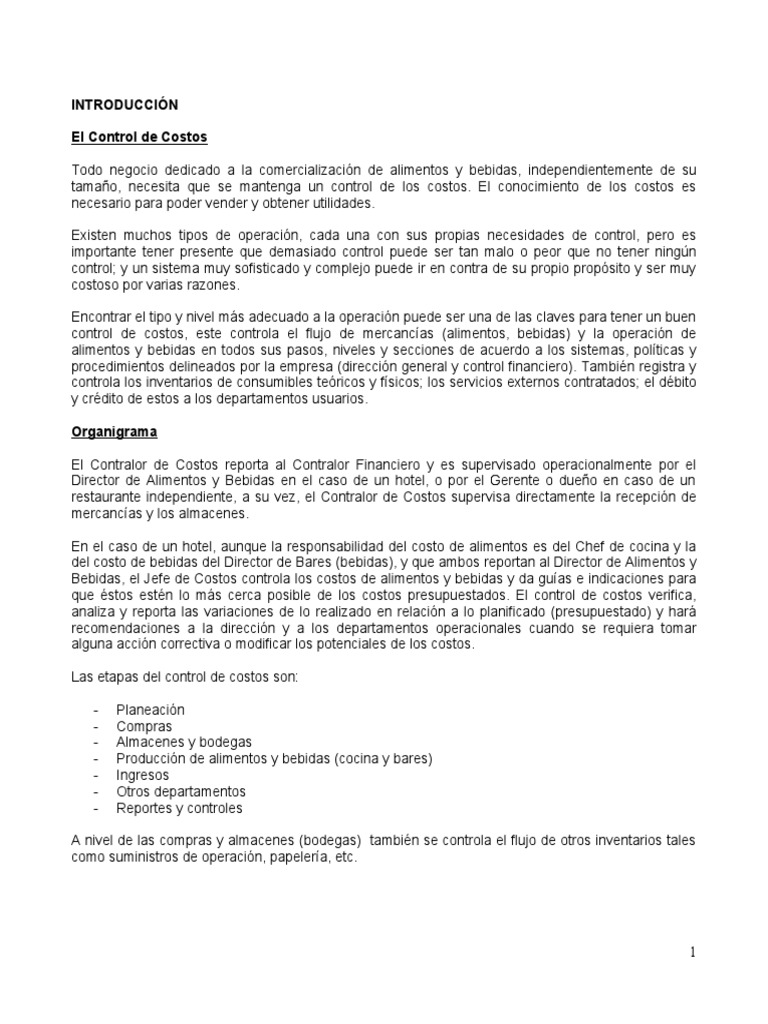 Costos1 | PDF | Presupuesto | Alimentos