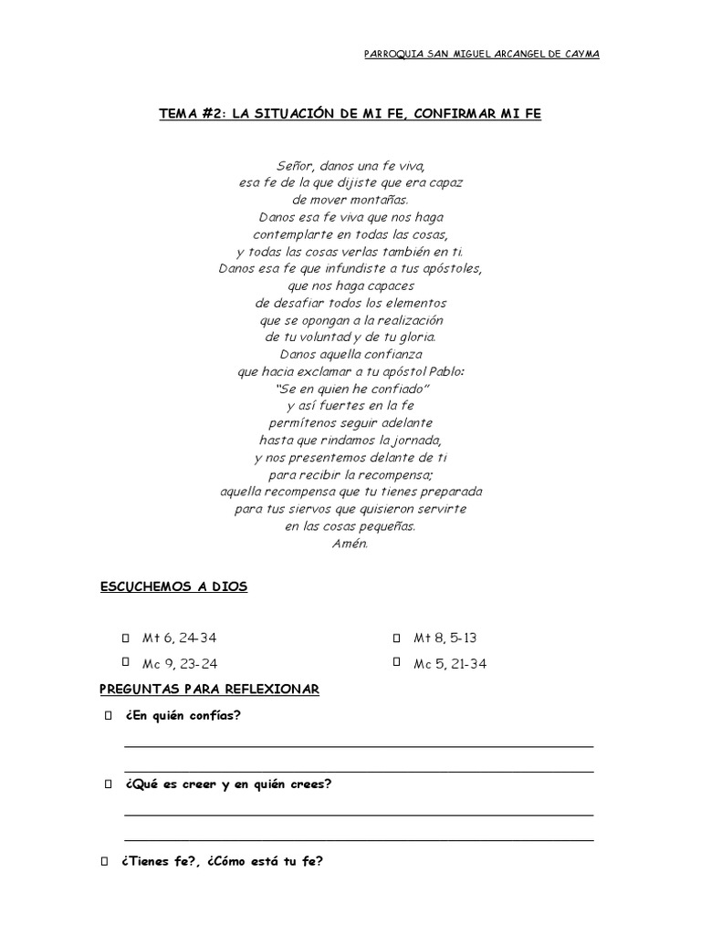 TEMA 2 - La Situación de Mi Fe, Confirmar Mi Fe | PDF | Fe | Teología