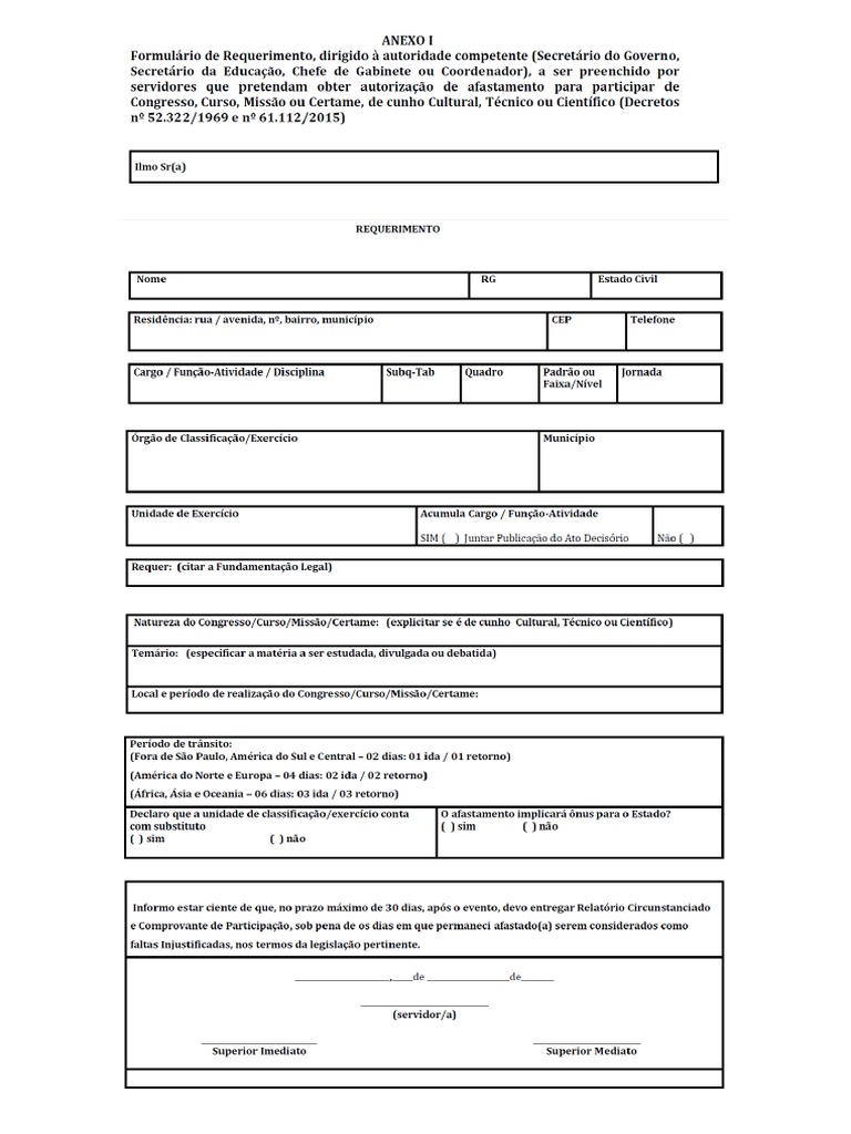 Modelos de Requerimento para Solicitação de Afastamento | PDF