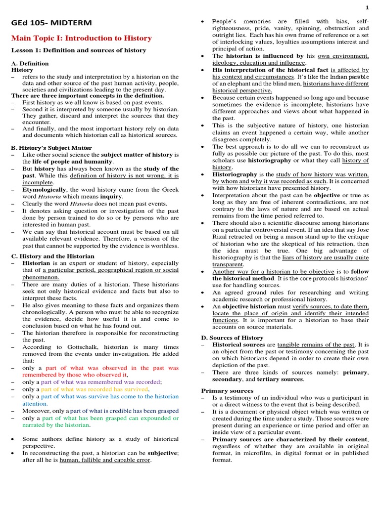 GEd 105 Midterm Reviewer | PDF | Primary Sources | Historian