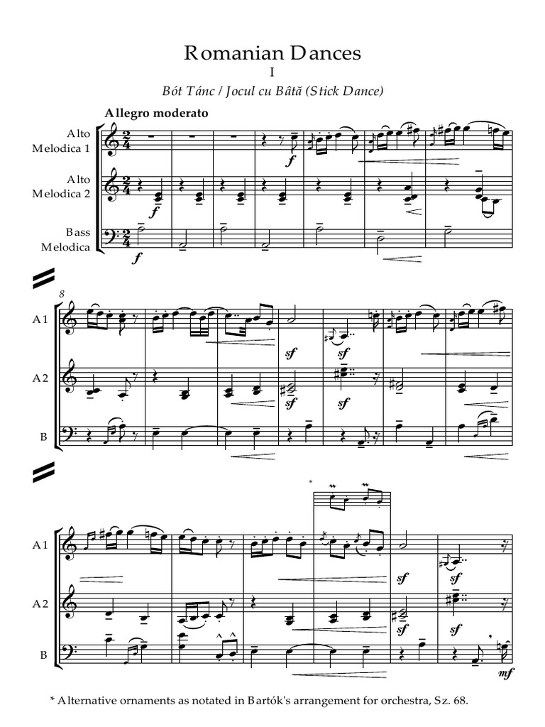 Bartok, Romanian Dances (Transcr. 3 Melodicas) | PDF