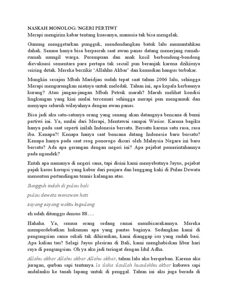 Naskah Monolog Negeri Pertiwi | PDF