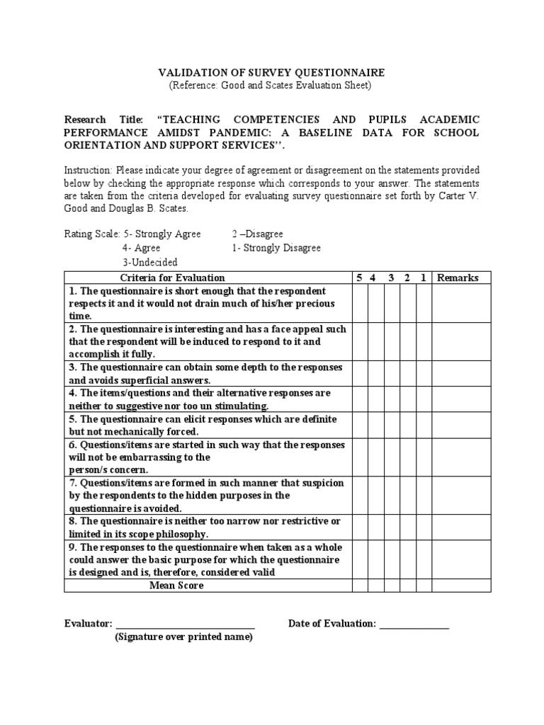 Validation of Survey Questionnaire | PDF Validation of Survey Questionnaire | PDF