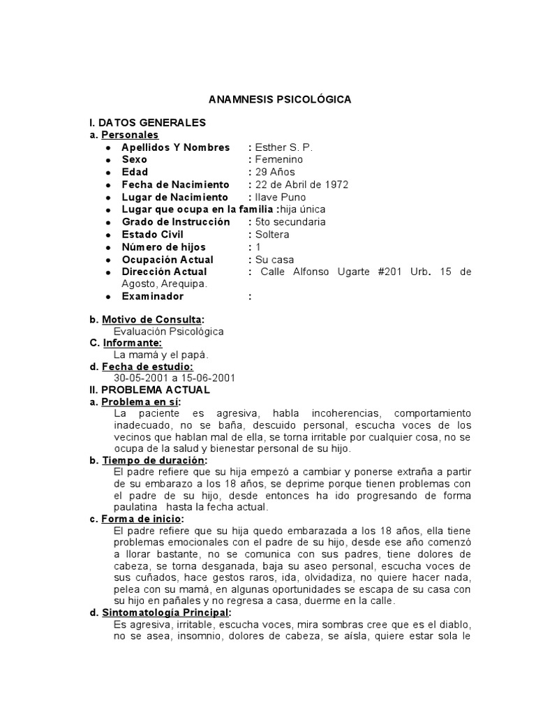 Ejemplo Anamnesis | PDF | Partería | Familia