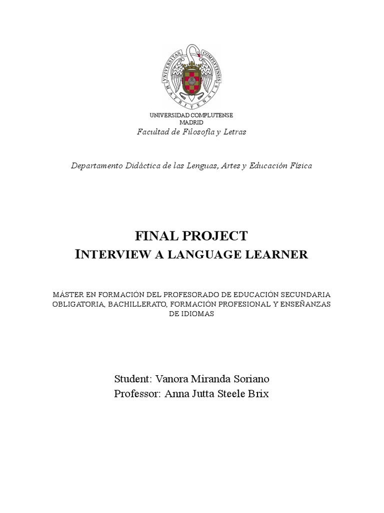 Final Project Interview A Language Learner | PDF | Learning | English Language
