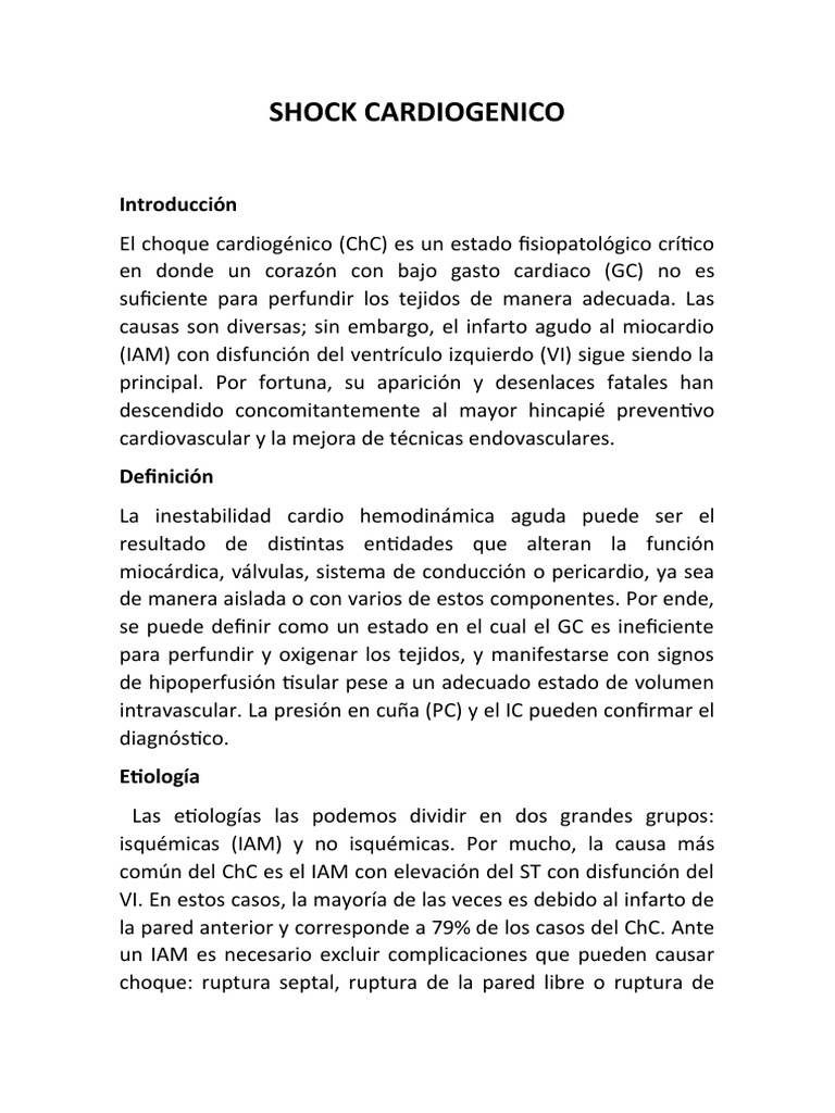 Shock Cardiogenico | PDF | Choque (circulatorio) | Isquemia