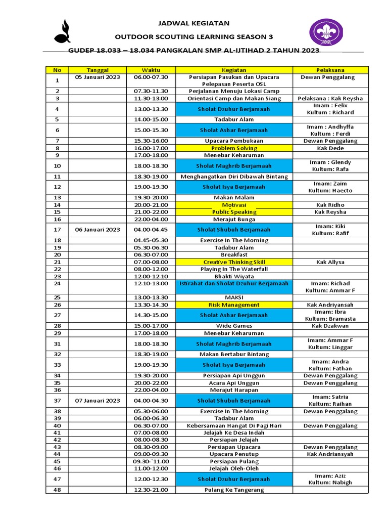 Jjadwal Kegiatan OSL | PDF