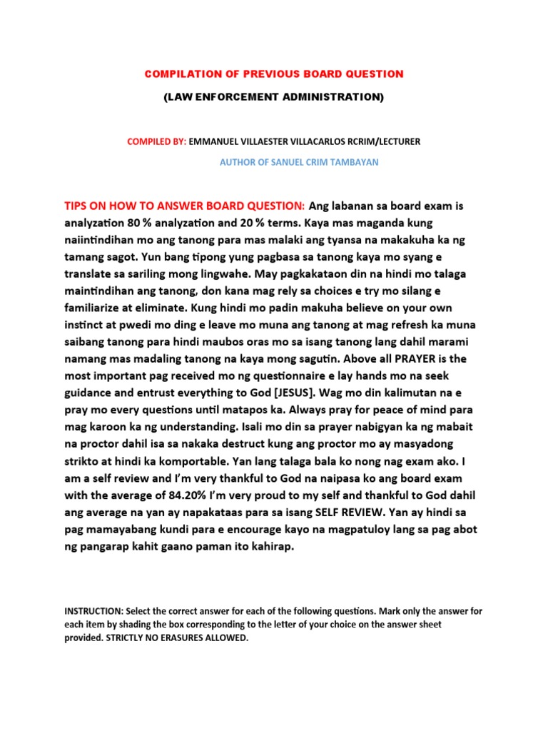 Board Question Compilation LEA | PDF | Police | Reason