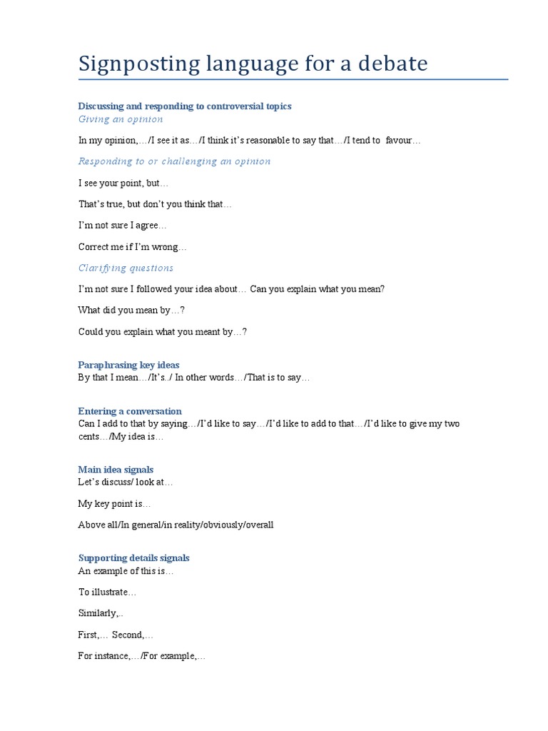 Signposting Language For A Debate | PDF