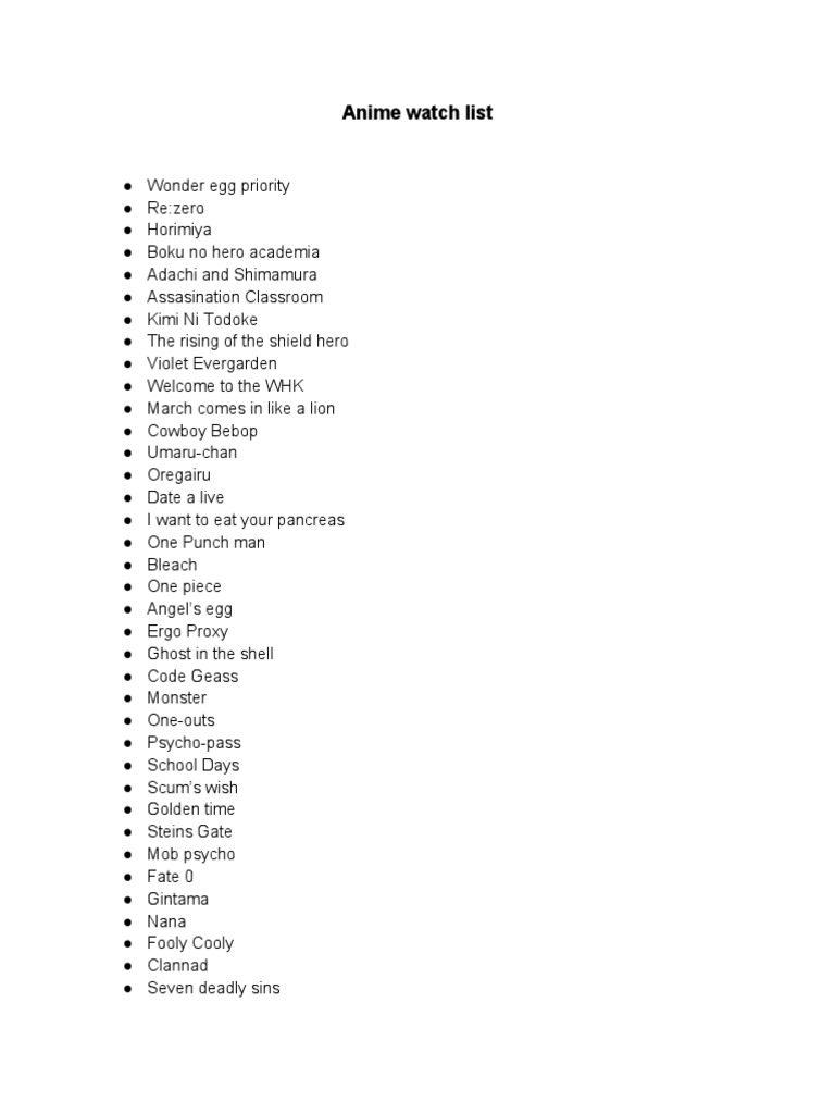 Anime Watch List | PDF