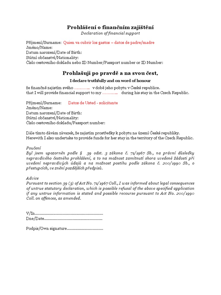 Declaration of Financial Support | PDF