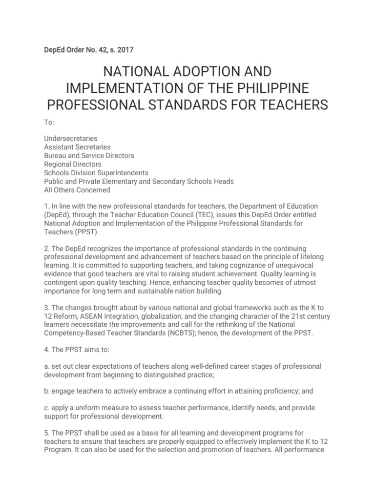 Philippine Professional Standards For Teachers (PPST) | PDF
