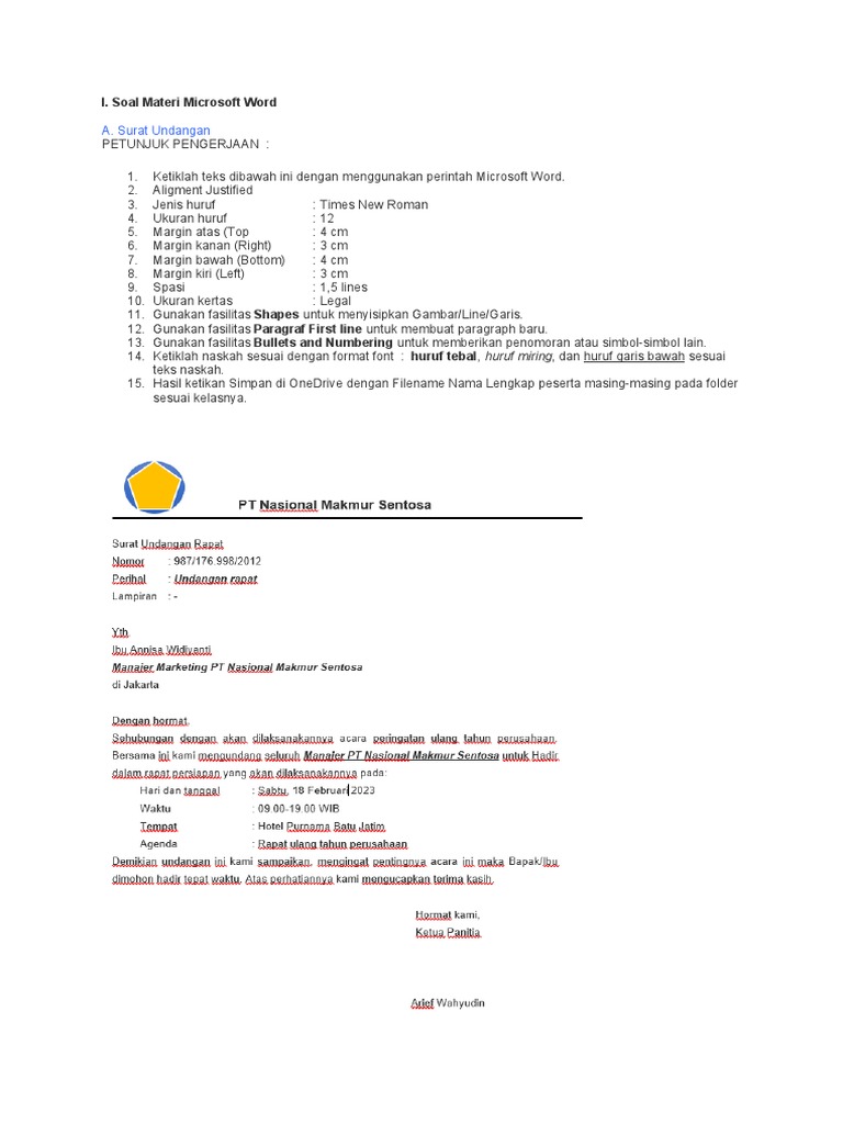 Ujian Praktek B.tik Kelas 9 2022-2023 MS Word | PDF