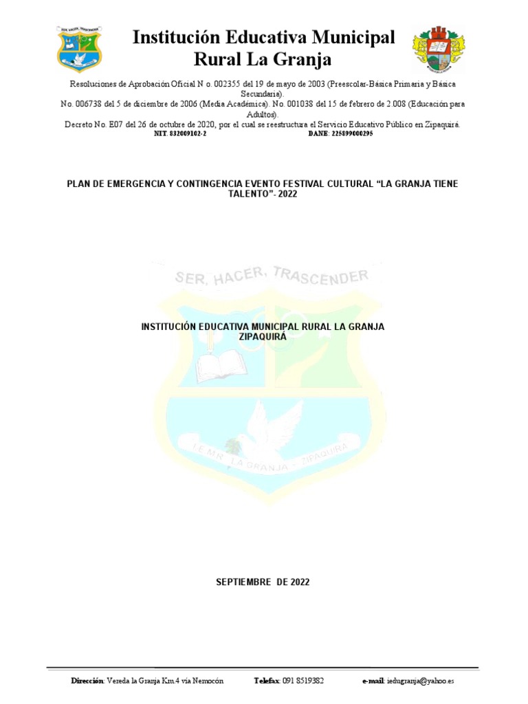 Plan de Contigencia Iemr La Granja | PDF | Policía | Colombia