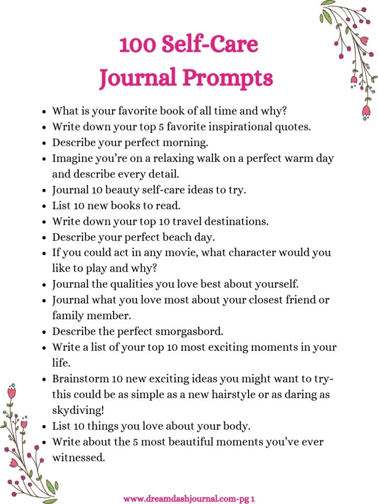 100 Self Care Journal Prompts Free Printable Compressed | PDF