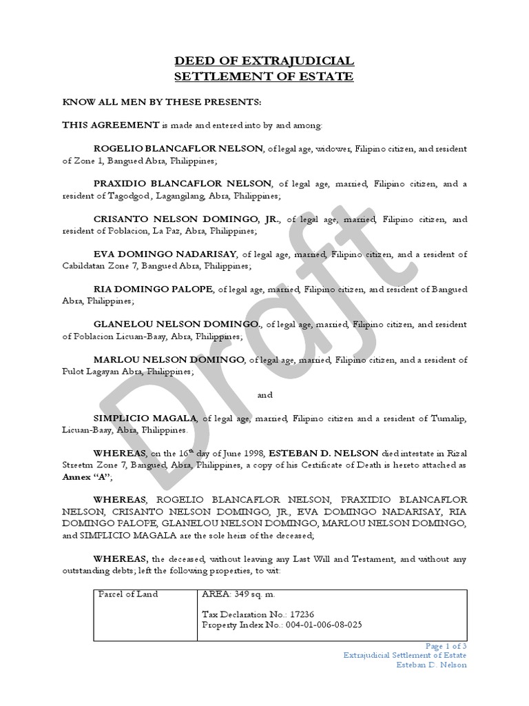 Extrajudicial Settlement of Estate | PDF | Land Lot | Legal Documents