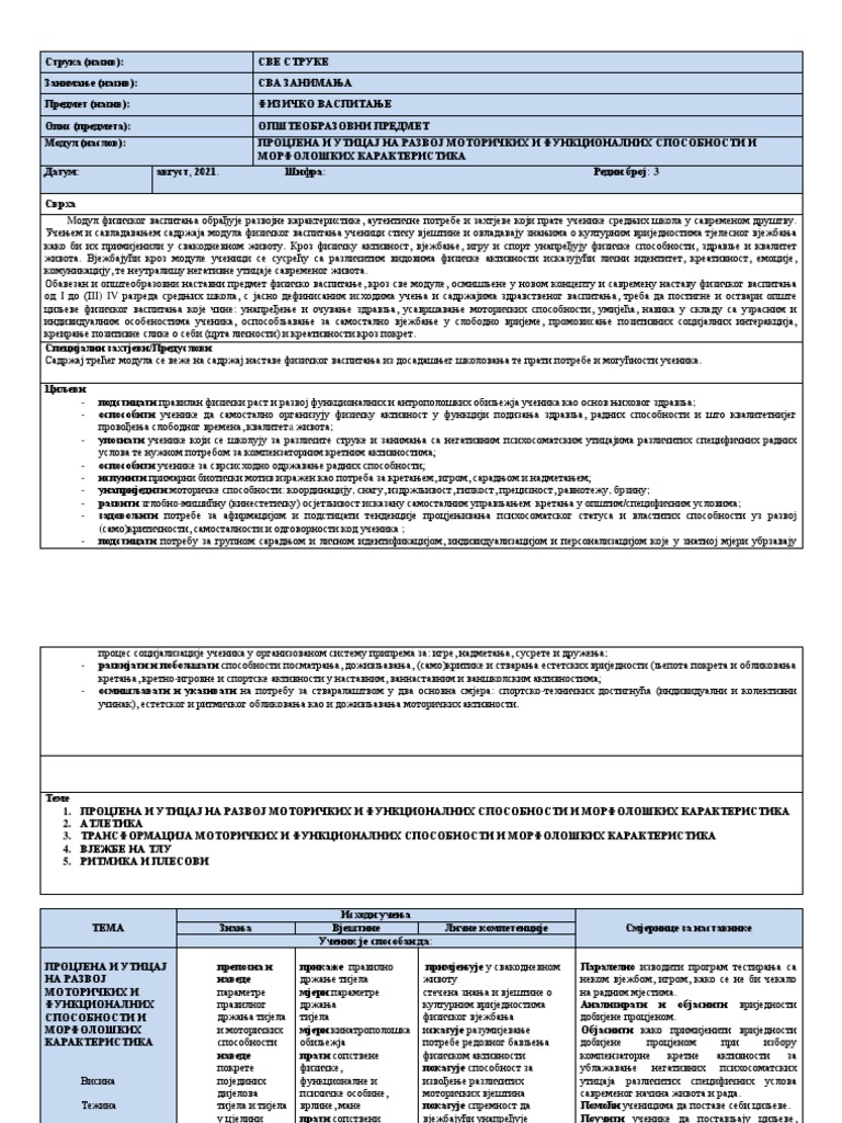 Fizičko Vaspitanje | PDF