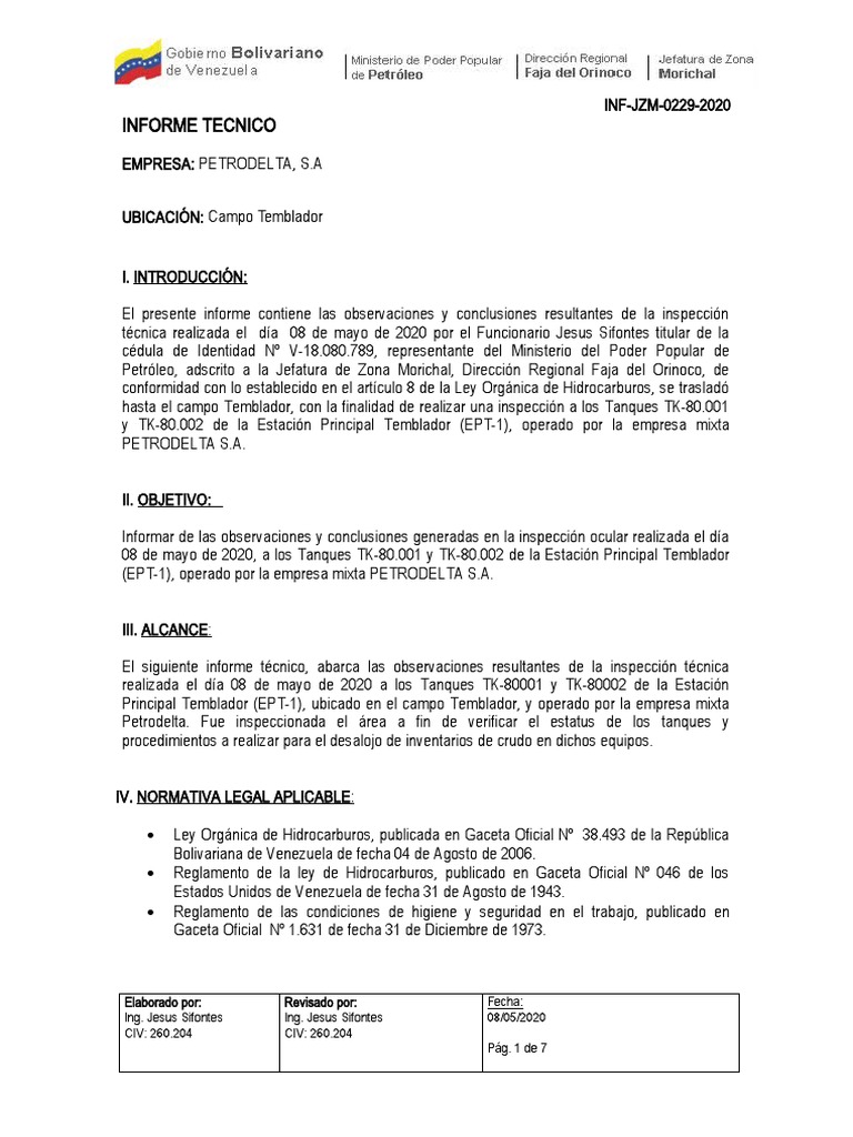 1.informe Técnico Mor-Ero - Sihae | PDF | Venezuela