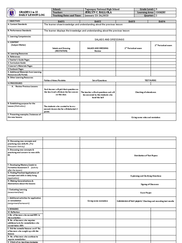 DLL g9 Q2W10 | PDF | Learning | Teachers