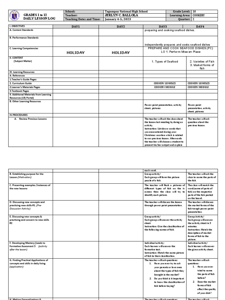 DLL g10 Q2W7 | PDF | Teachers | Learning