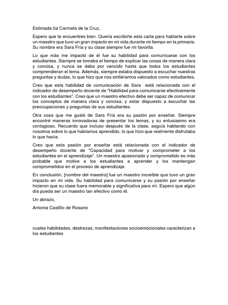 Carta A Mi Querida Tia | PDF