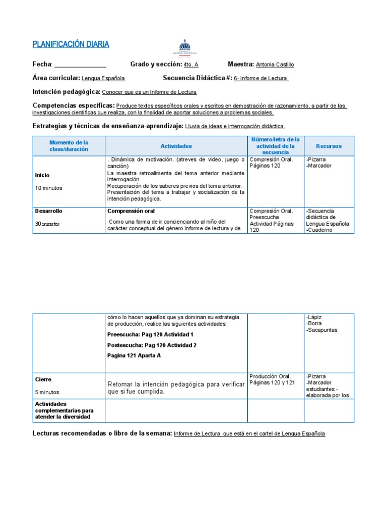 Secuencia Didactica De Lengua Espanola De Tercero De Primaria