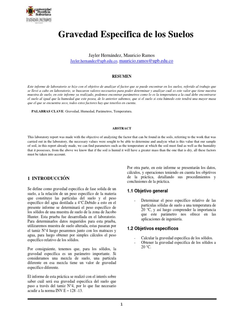 Gravedad Específica de Suelos en Laboratorio | PDF | Sólido | Agua
