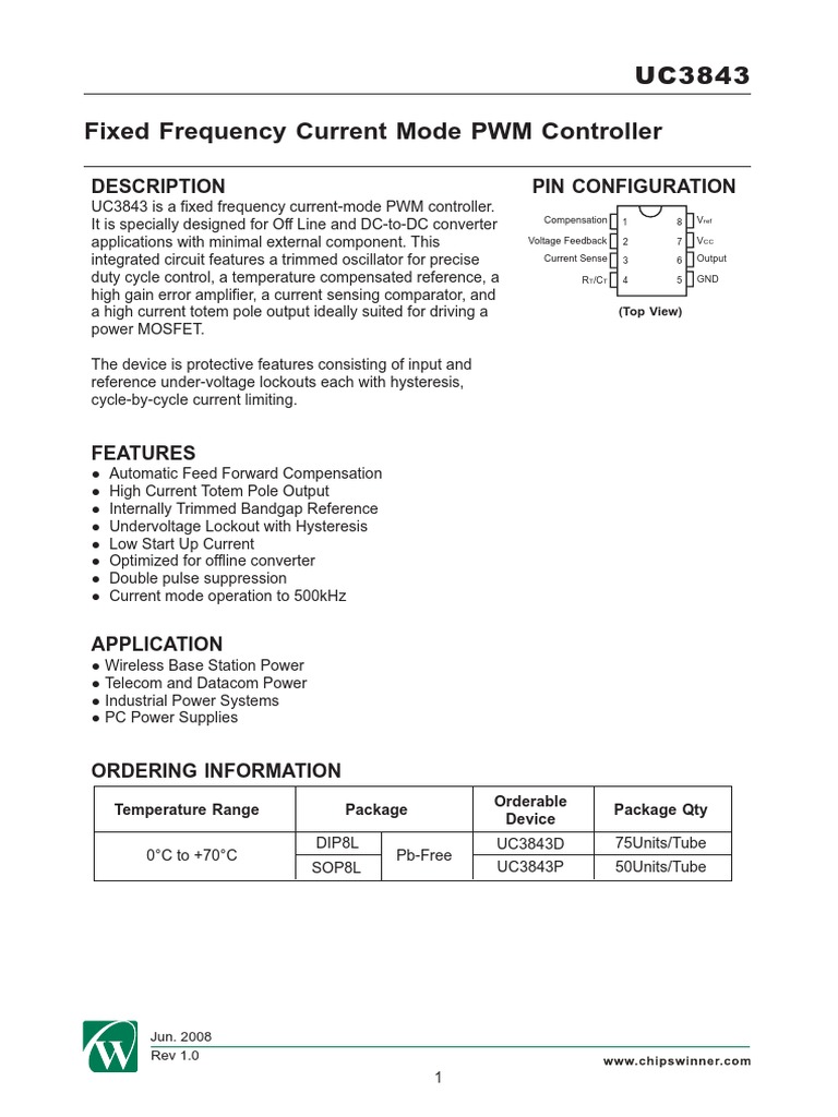 UC3843 ChipsWinner | PDF | Amplifier | Electronic Oscillator