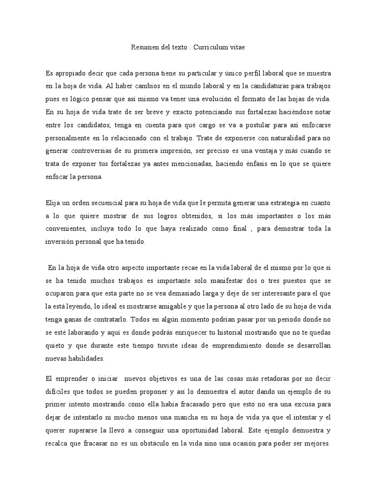 Resumen Del Texto - Curriculum Vitae | PDF