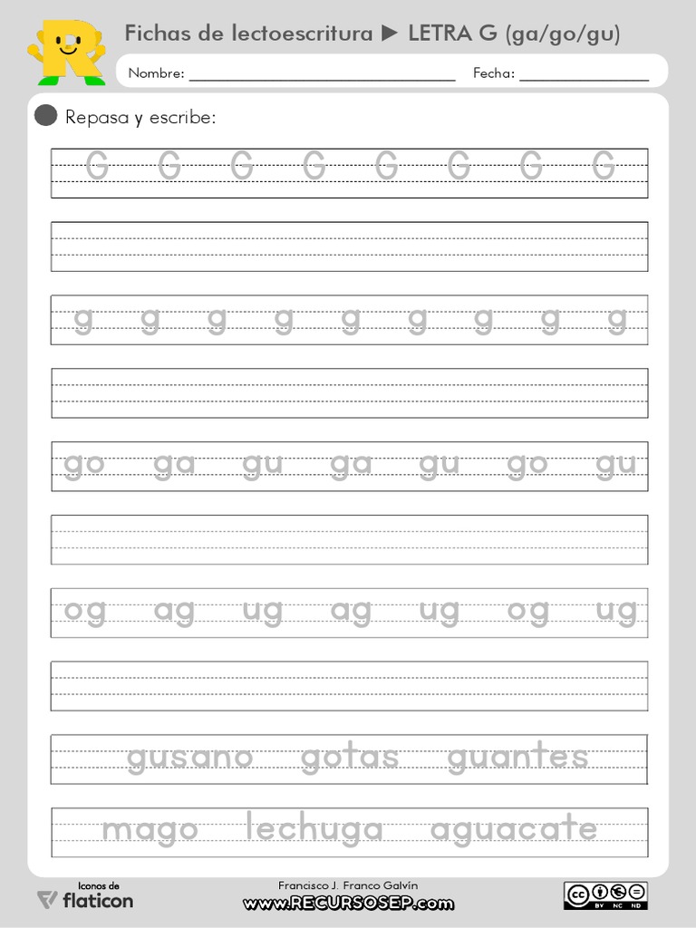 Fichas de Lectoescritura: Letra G | PDF