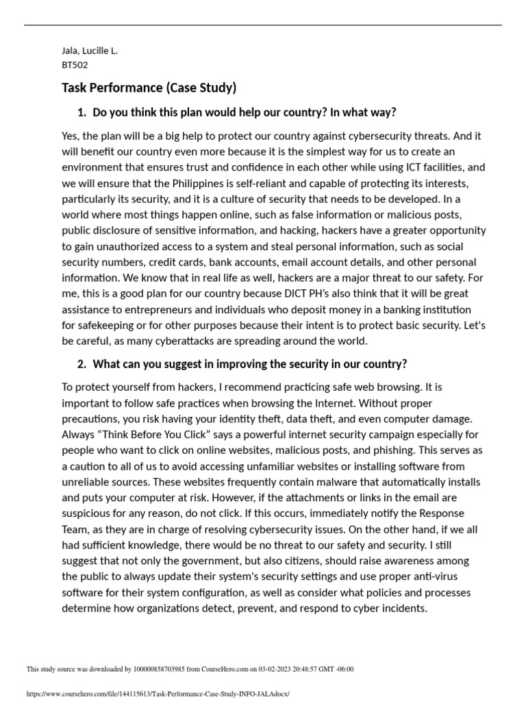 Task Performance Case Study INFO JALA | PDF | Security | Computer Security Task Performance Case Study INFO JALA | PDF | Security | Computer Security