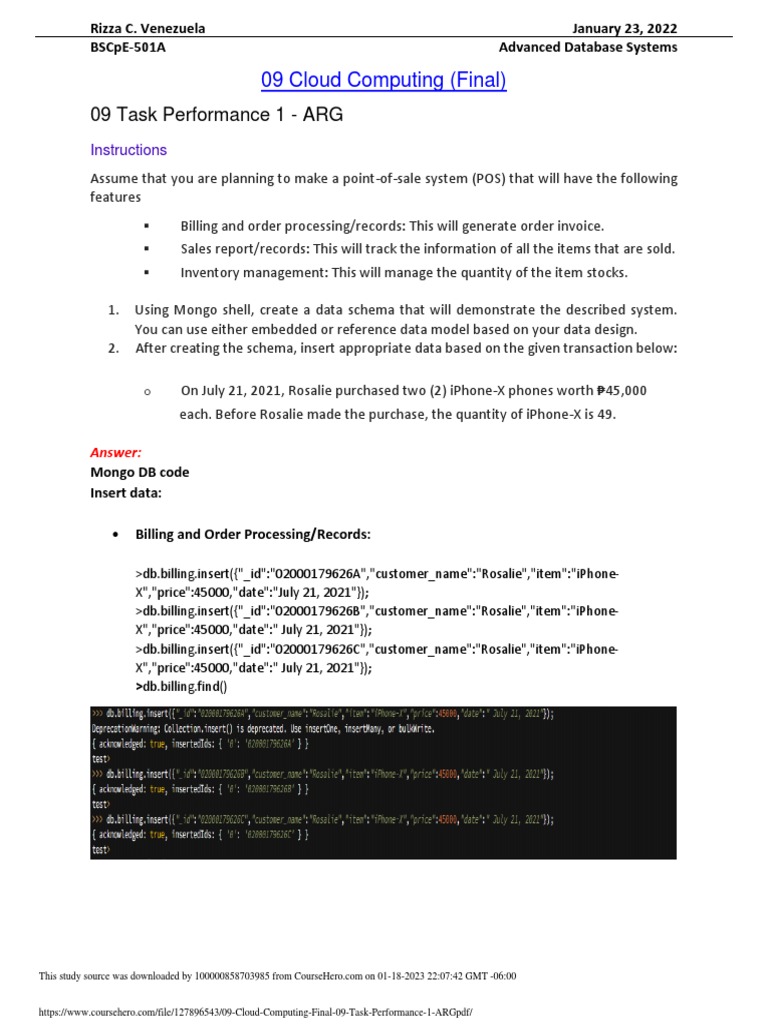 09 Cloud Computing Final 09 Task Performance 1 ARG PDF | PDF | Point Of Sale | Information Science