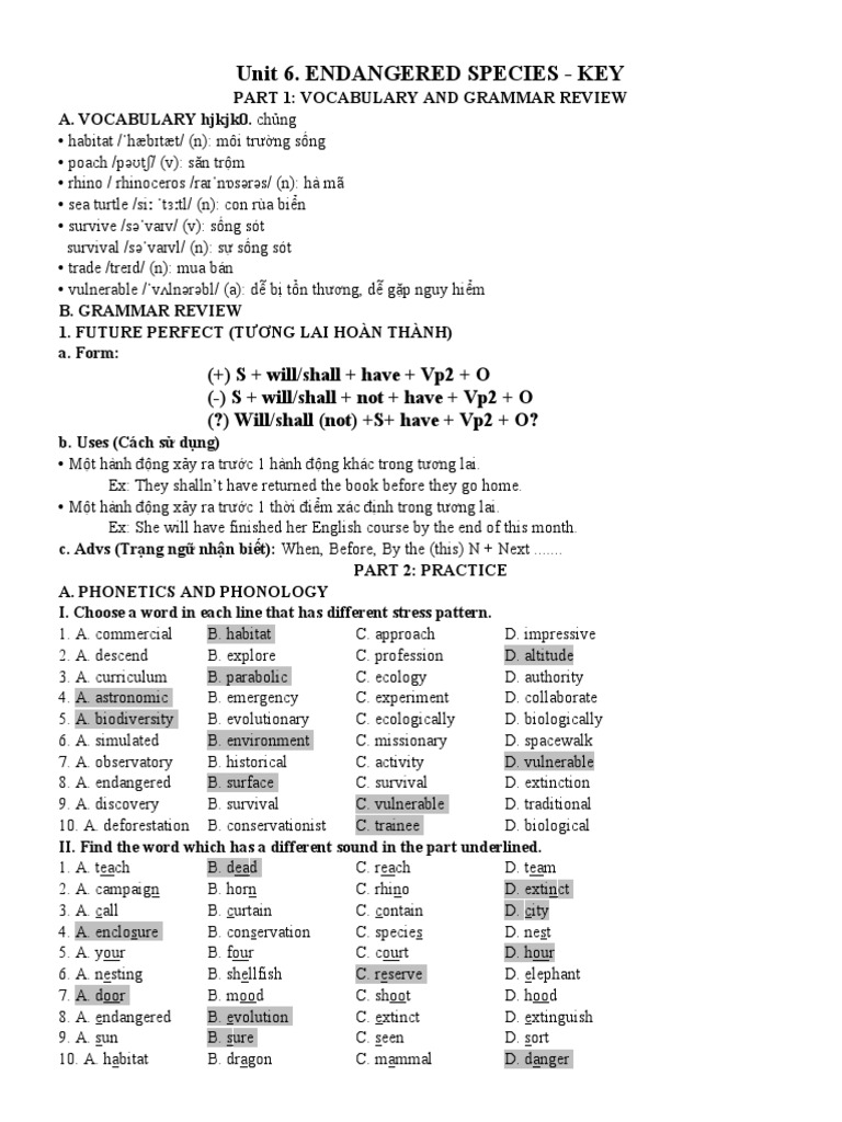 Endangered Species: Vocabulary & Grammar Key | PDF | Extinction | Oceans