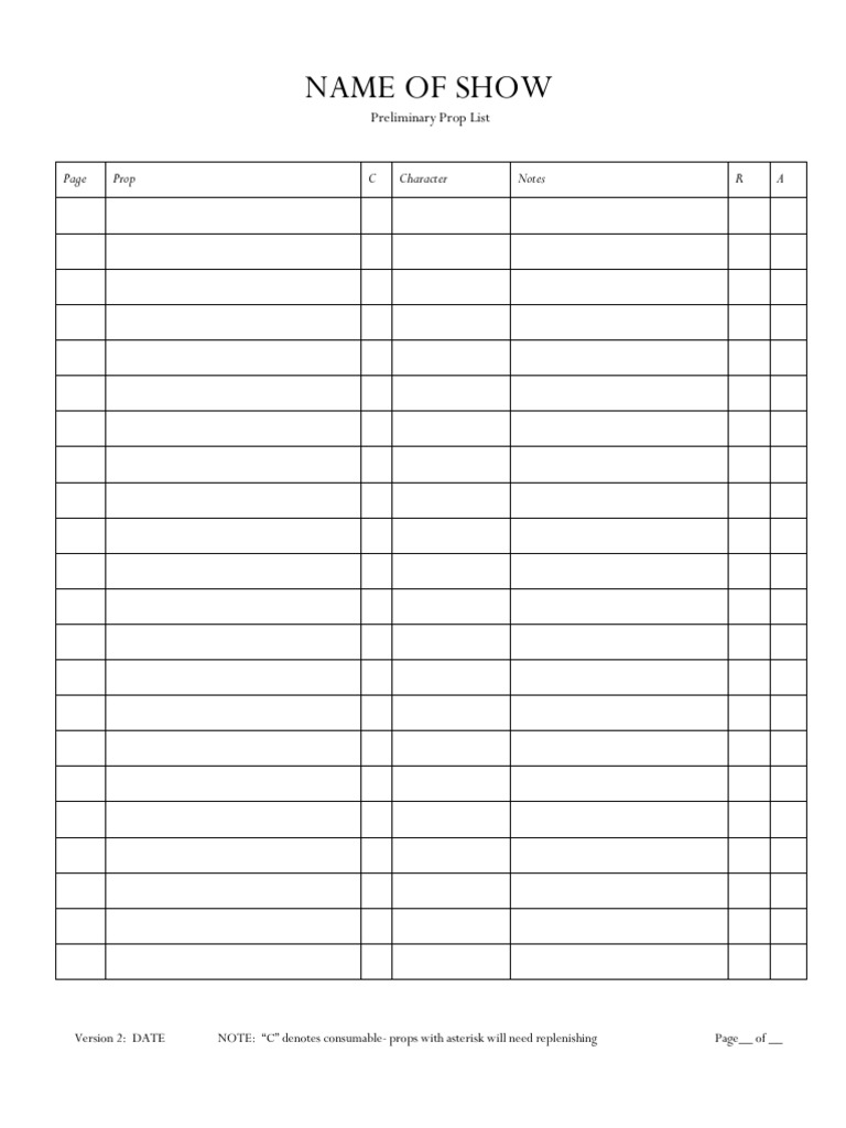 Prop List Template | PDF