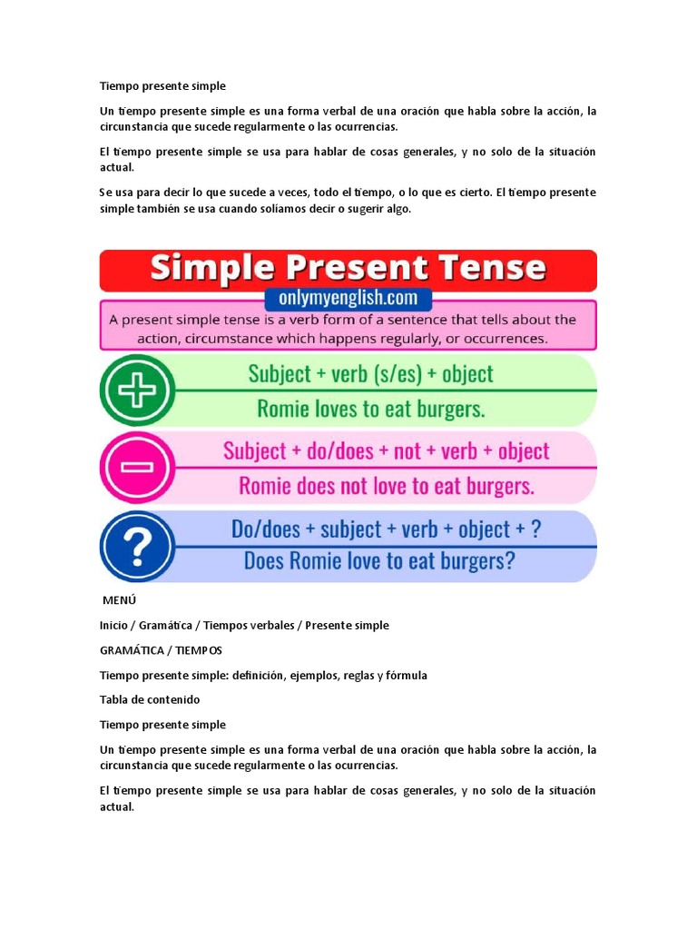 Simple Present Tense | PDF | Asunto (gramática) | Oración (Lingüística)