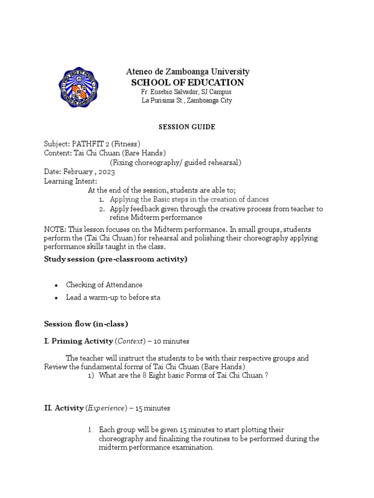 Session Guide for Refining Tai Chi Chuan Choreography and Performance ...