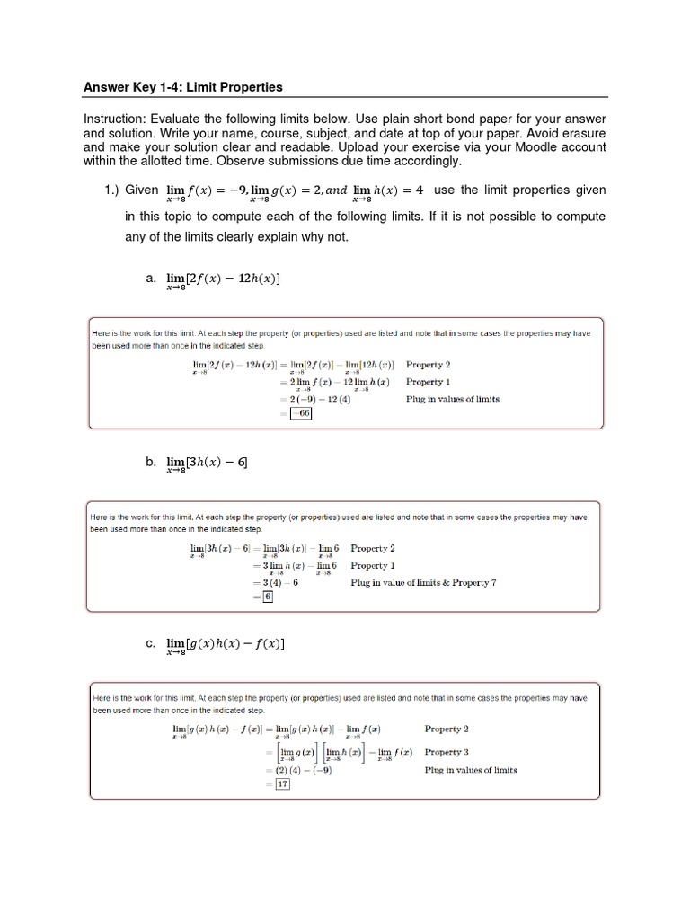 Answer Key 1-4 Limit Properties | PDF | Computers