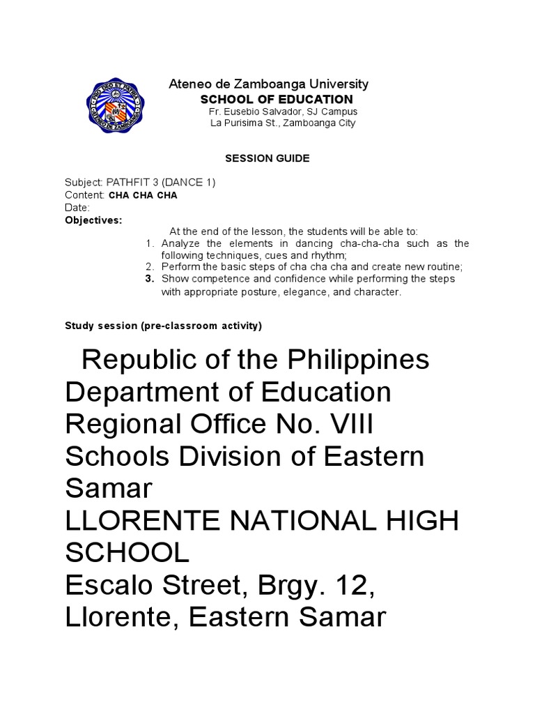 Session Guide Cha Cha | PDF | Lesson Plan | Cognition