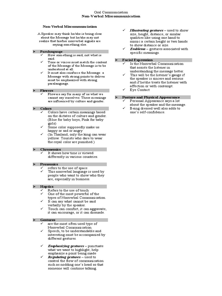 Oral Communications Grade 11 Reviewer | PDF | Nonverbal Communication | Communication