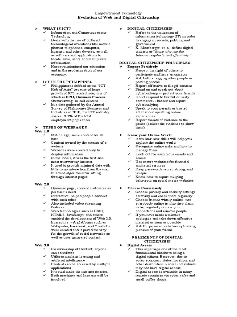 Empowerment Technology Overview for G11 | PDF | Internet | World Wide Web