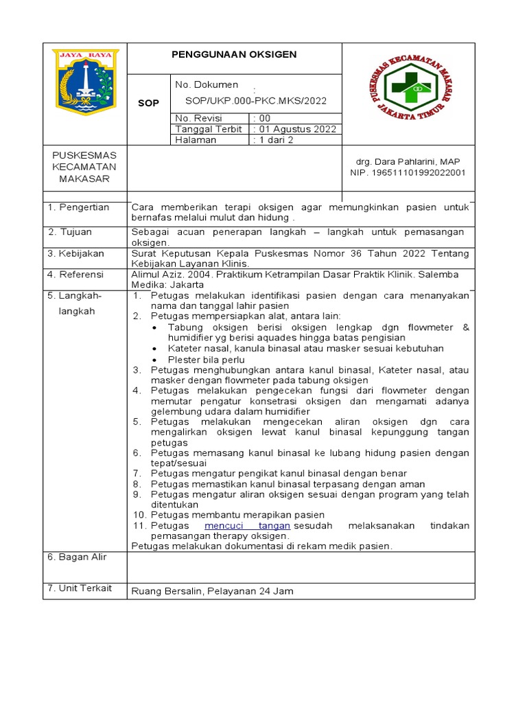 SOP PENGGUNAAN OKSIGEN | PDF