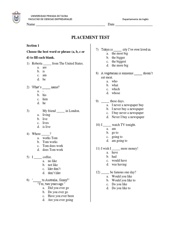 Placement Test UPT | PDF