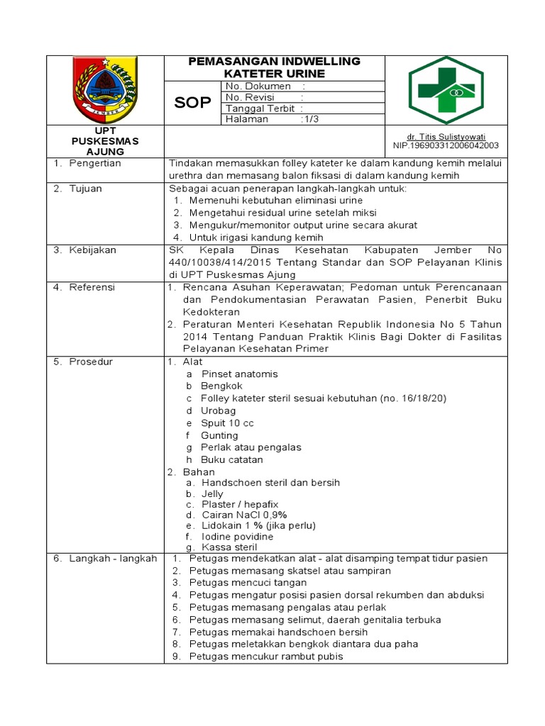 SPO PEMASANGAN INDWELLING KATETER URINE Fix | PDF
